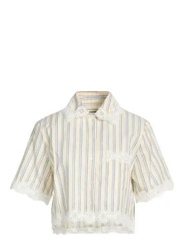Sandro Striped Cotton-linen Shirt With Lace - Yellow