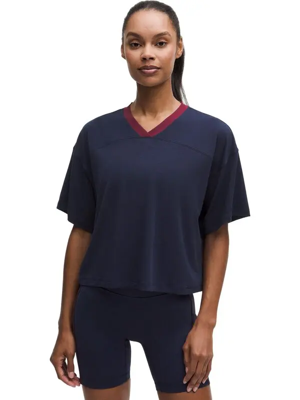 Lululemon Jersey Training V-neck T-shirt - True Navy/burgundy Bay
