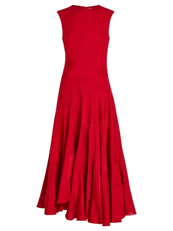 Tory Burch Asymmetric Cotton-blend Midi Dress - Red
