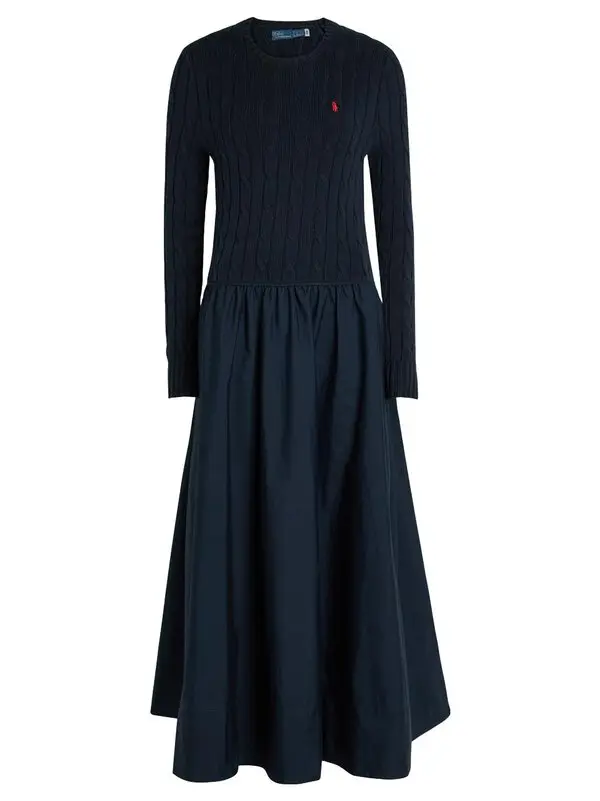Polo Ralph Lauren Logo Stretch-cotton Midi Dress - Navy
