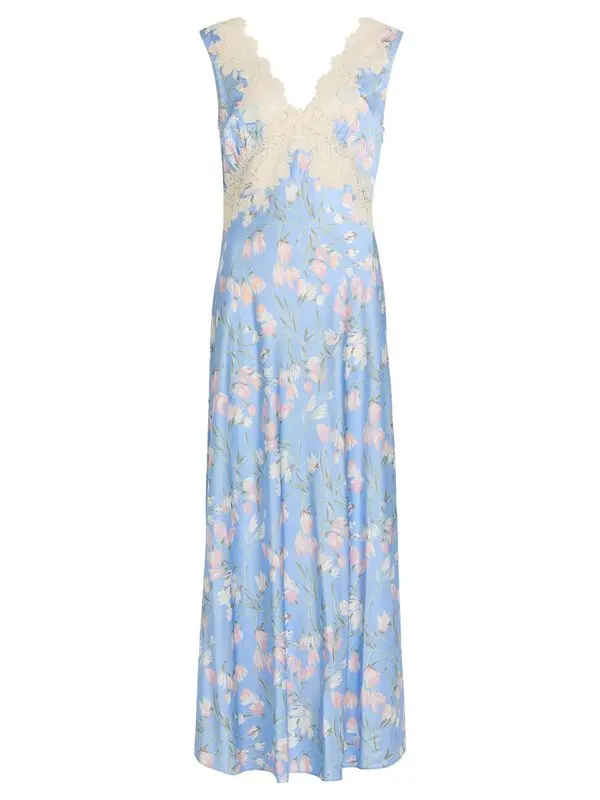 Rixo Floral-print Satin Midi Dress - Light Blue