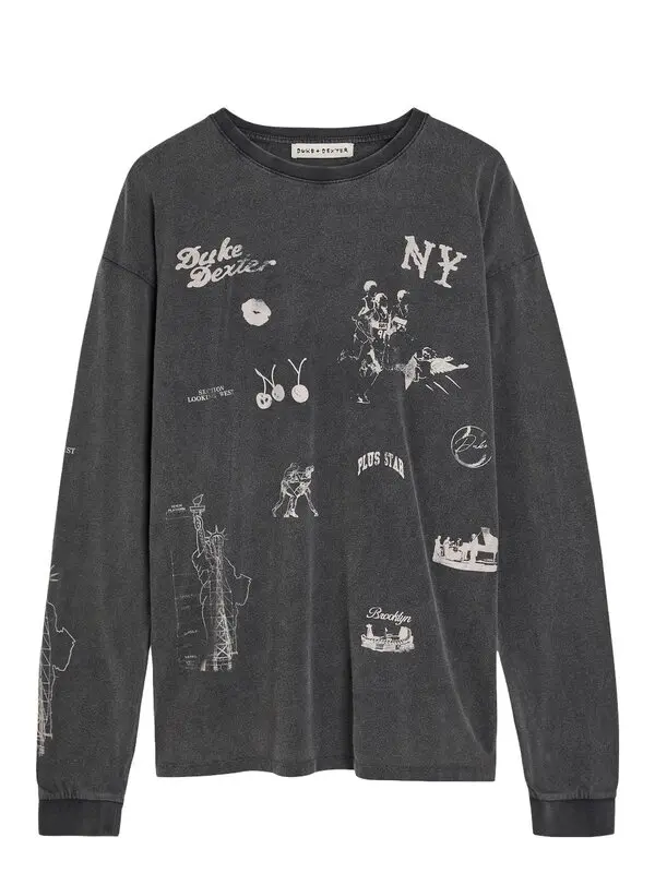 DUKE + DEXTER Sketch Printed Long Sleeve Cotton T-shirt - Grey