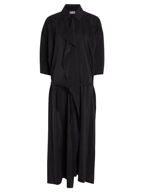 LEMAIRE Belted Brushed Silk-blend Midi Shirt Dress - Black