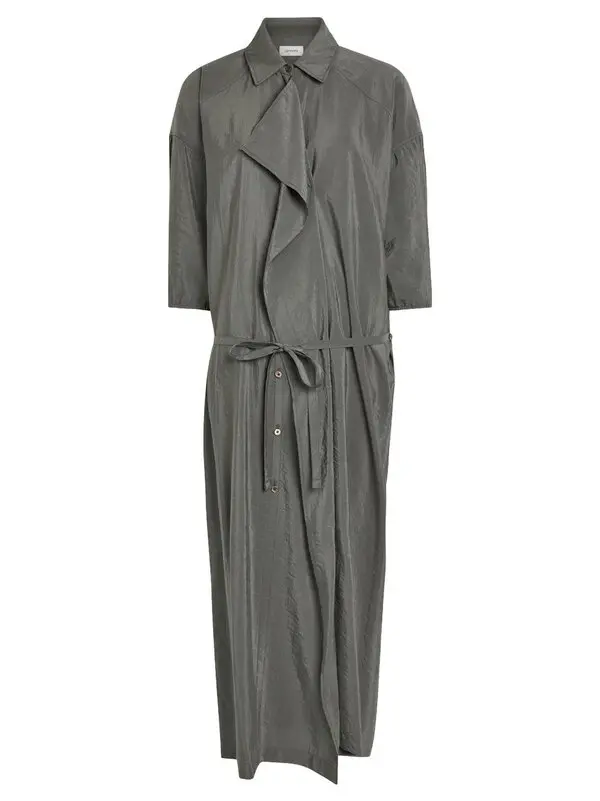 LEMAIRE Belted Brushed Silk-blend Midi Shirt Dress - Grey