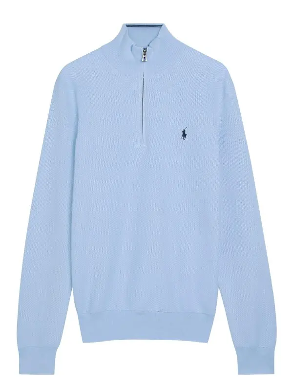 Polo Ralph Lauren Logo Half-zip Cotton Jumper - Light Blue