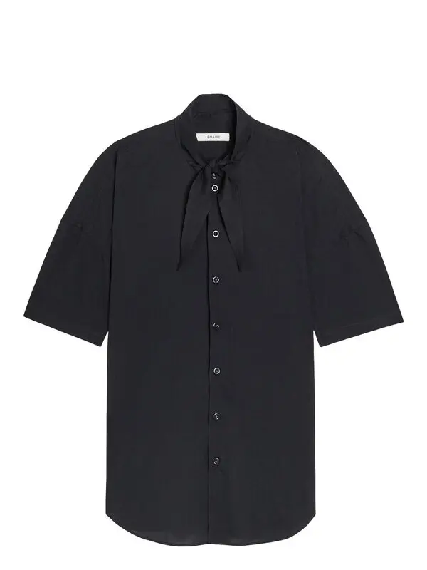 LEMAIRE Tie-neck Cotton Shirt - Charcoal