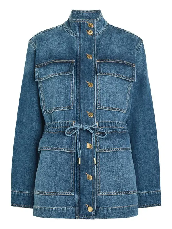 Veronica Beard Truman Drawstring Denim Jacket - Mid Blu