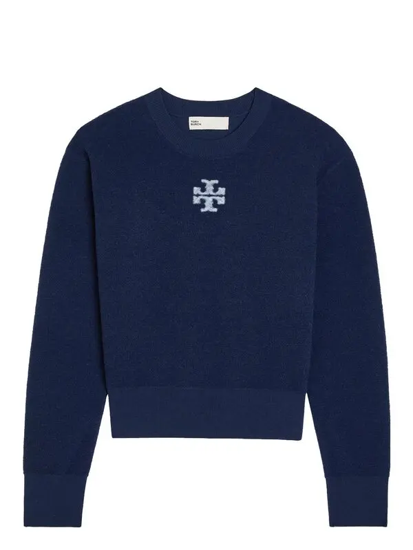 Tory Burch Logo Wool-blend Jumper - Navy
