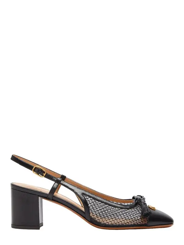 Valentino Garavani Vlogo Mesh And Leather Slingback Pumps - Black