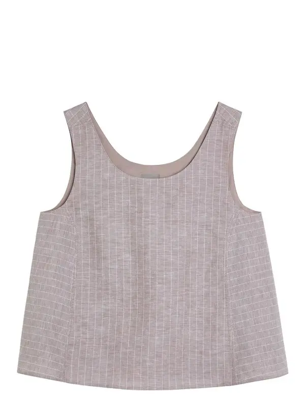 Max Mara Caliga Striped Linen And Cotton-blend Tank - Grey