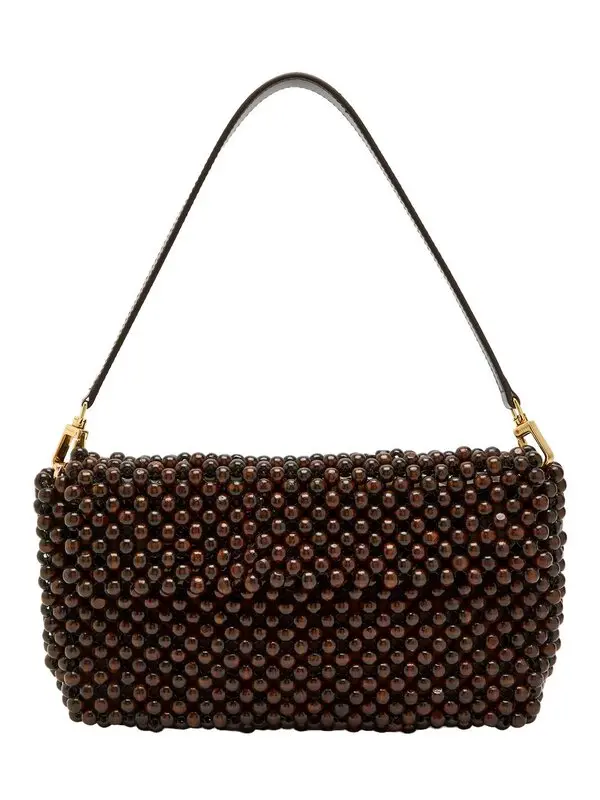 Staud Timmy Beaded Shoulder Bag - Dark Brown