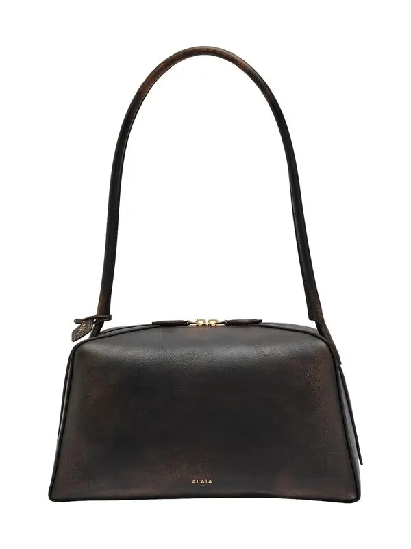 Alaïa Le Bulldog Grained Leather Shoulder Bag - Dark Brown