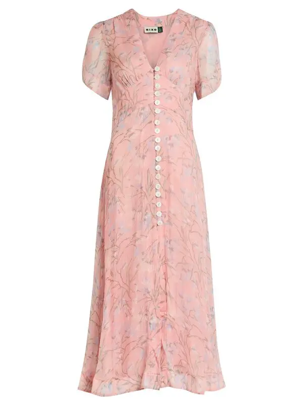 Rixo Floral-print Chiffon Midi Dress - Light Pink