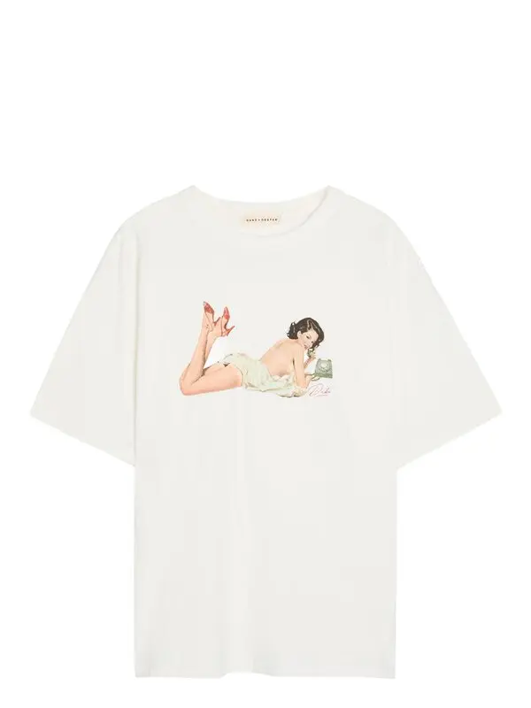 DUKE + DEXTER Pin Up Printed Cotton T-shirt - White