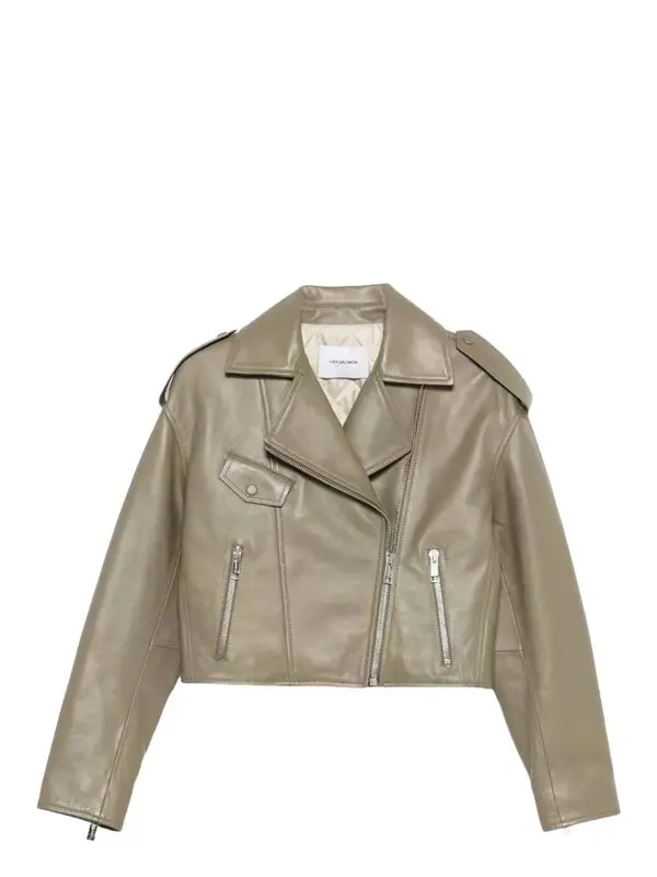 YVES SALOMON Lambskin Zip-front Jacket - Green