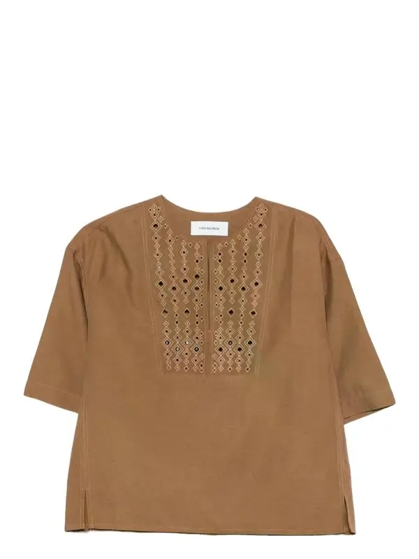 YVES SALOMON Cut-out Short-sleeve Top - Brown