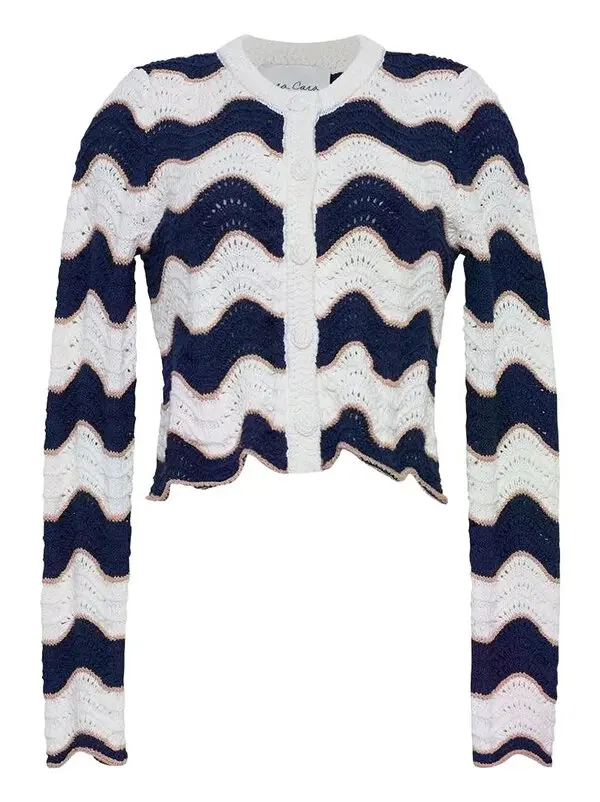 Cara Cara Jolene Wave-stripe Crochet Cardigan - Blue