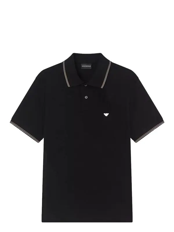 Emporio Armani Slim-fit Stretch Piqué Polo Shirt With Micro Eagle - Black