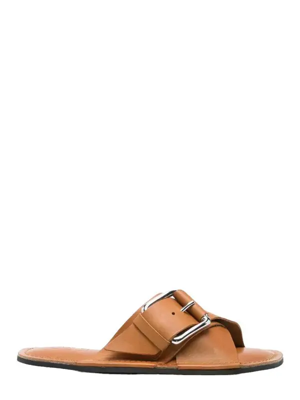 Plan C Buckle Leather Sandals - Brown