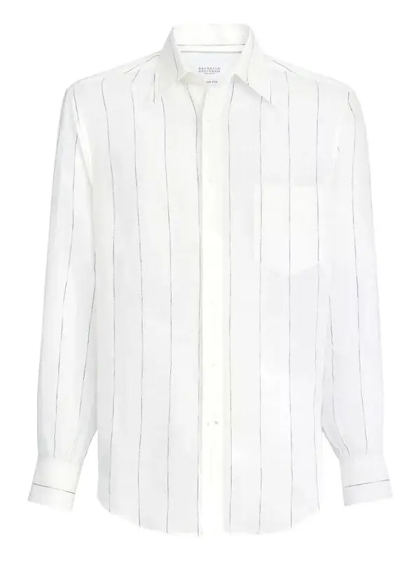 Brunello Cucinelli Stripe-pattern Chest-pocket Linen Shirt - White