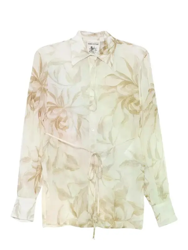 SEMICOUTURE Floral Tie-waist Shirt - Neutrals