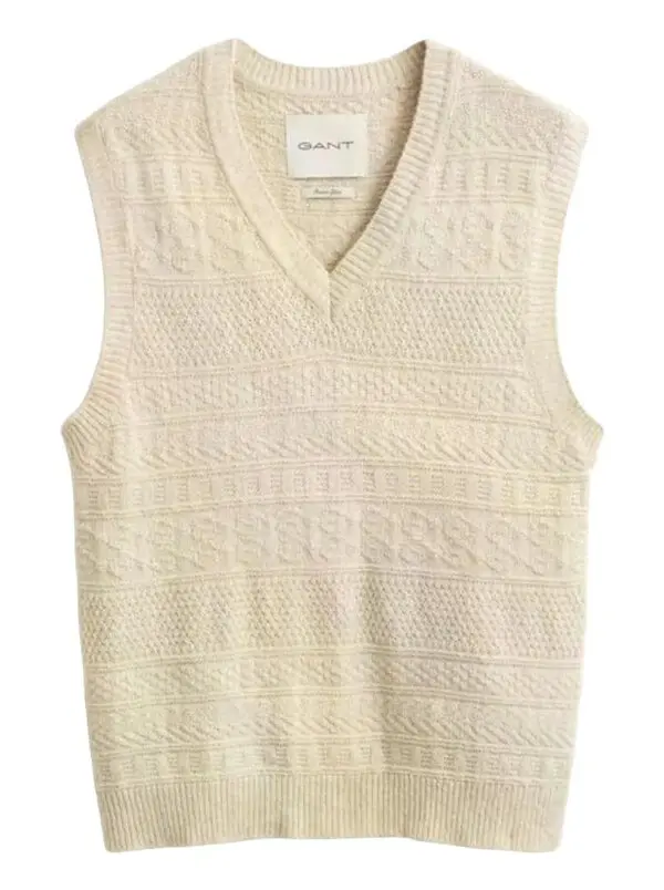 Gant Textured V-neck Knit Vest - Neutrals