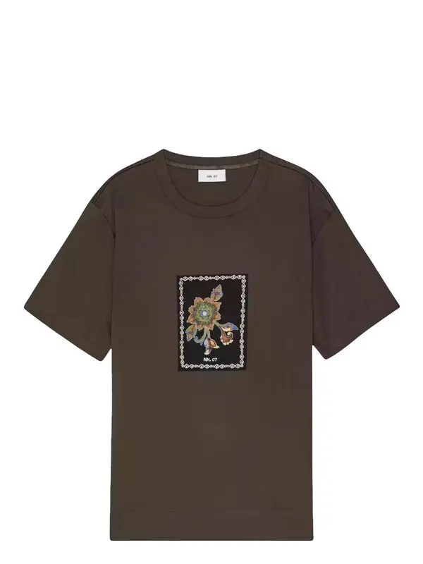 Nn07 Floral-appliqué T-shirt - Brown