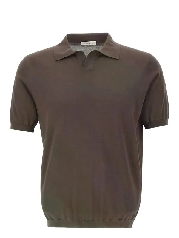 KANGRA Ribbed Short-sleeve Polo-collar T-shirt - Brown