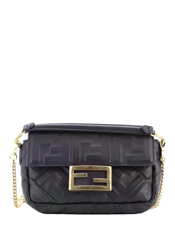 Fendi Baguette Nm Bag Zucca Embossed Leather Mini - Black