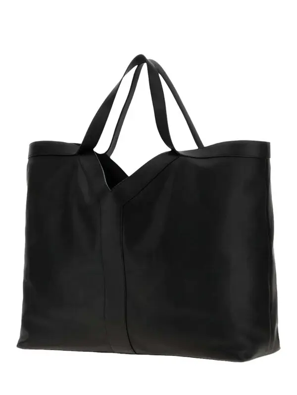 Saint Laurent V-neck Calfskin Tote - Black