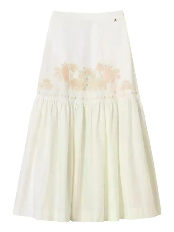TWINSET Floral-embroidered Tiered Long Skirt - White