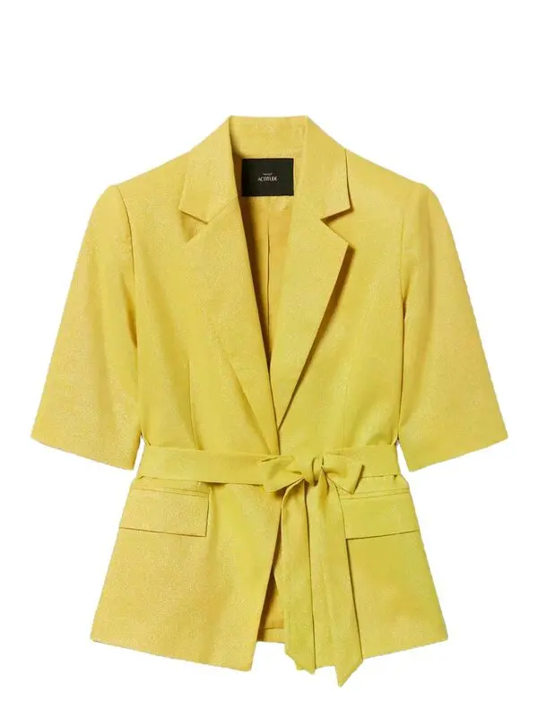 TWINSET Belted Blazer With Short Sleeves - Yellow