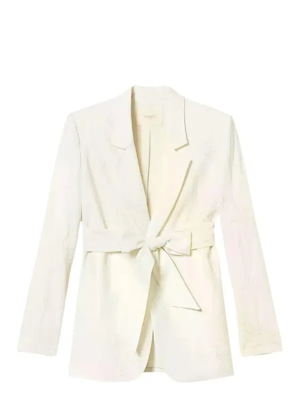 TWINSET Embroidered Belted Blazer - White
