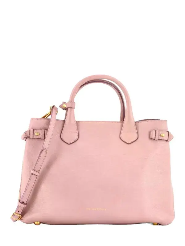 Burberry Banner Leather And House Check Canvas Medium Satchel - Neutrals