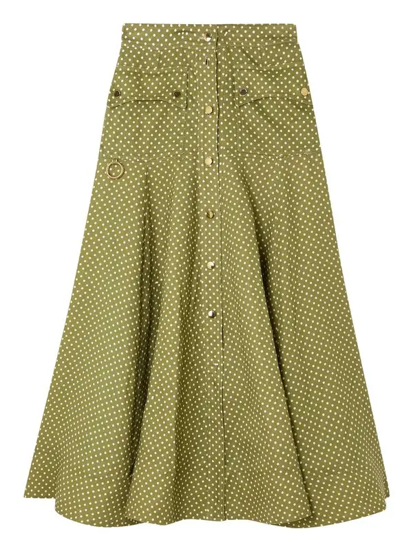 Zimmermann Luna Embellished Polka-dot Linen Midi Skirt - Green