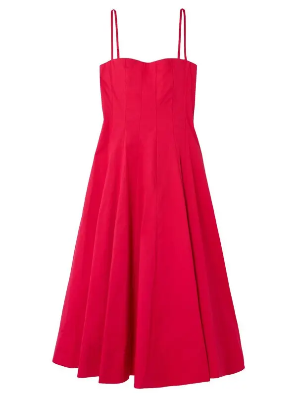 Staud Wylie Paneled Cotton-blend Poplin Midi Dress - Red