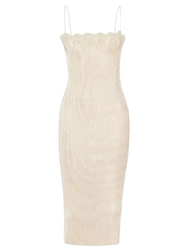 FFORME Lumi Lace-trimmed Plissé-crepe Midi Dress - Ivory