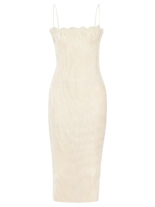 FFORME Lumi Lace-trimmed Plissé-crepe Midi Dress - Off-white