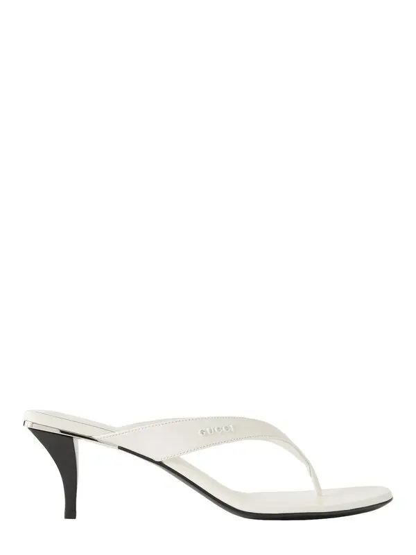 Gucci Logo-embellished Leather Thong Sandals - White