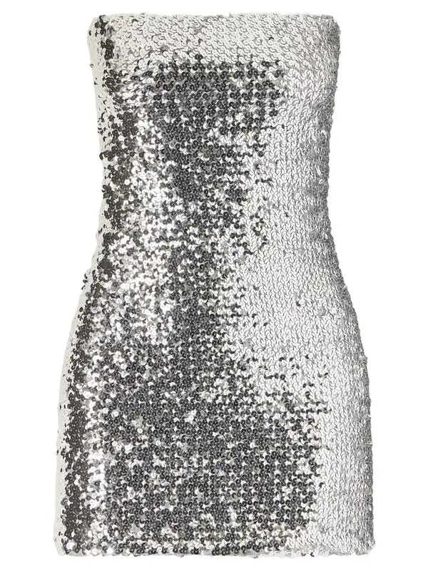 Gucci Strapless Sequined Mesh Mini Dress - Silver