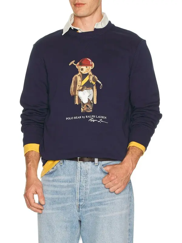 Polo Ralph Lauren Long Sleeve Fleece Novelty Polo Society Bear Crewneck Sweatshirt - Newport Navy