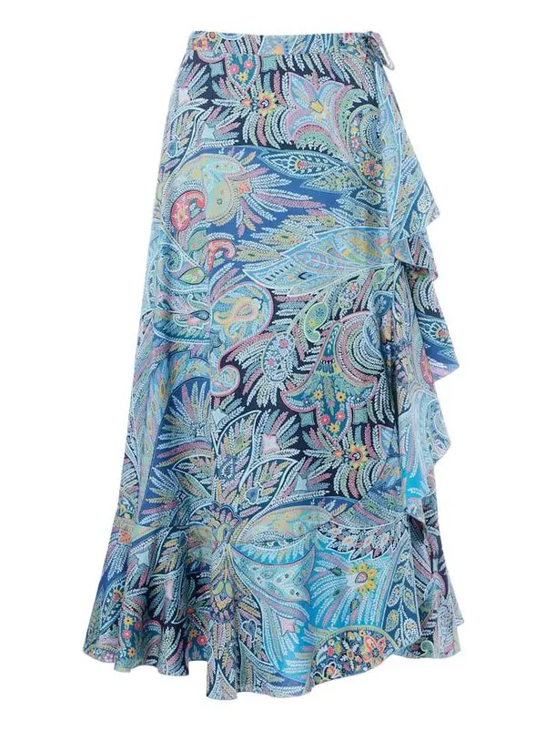 Etro Paisley Ruffled Cotton-blend Midi Skirt - Multicoloured