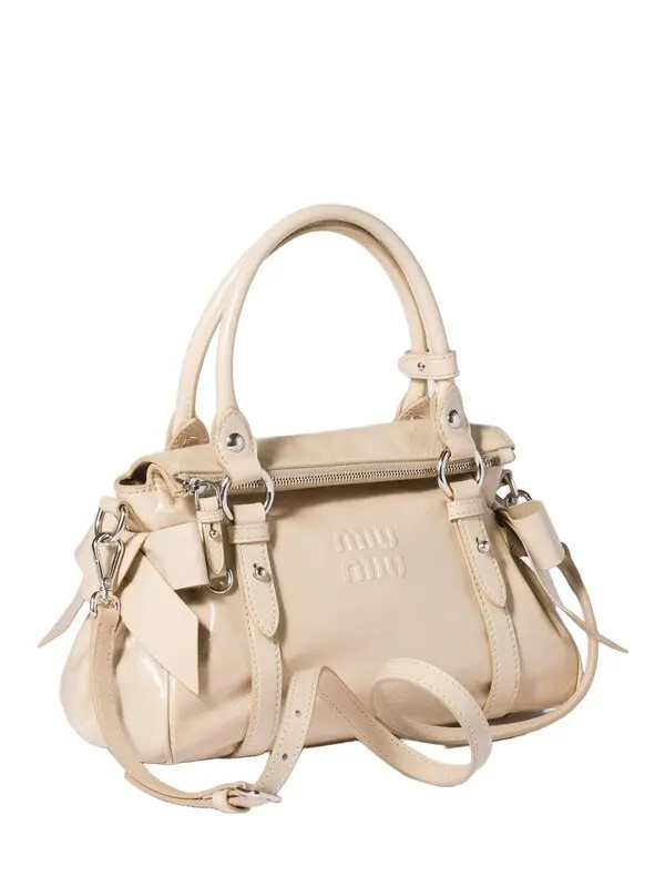 Miu Miu Shiny Leather Top-handle Bag - Travertine Stone