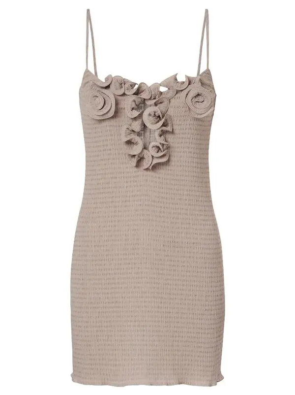 Magda Butrym Floral Appliqué Shirred Crêpe Mini Dress - Brown
