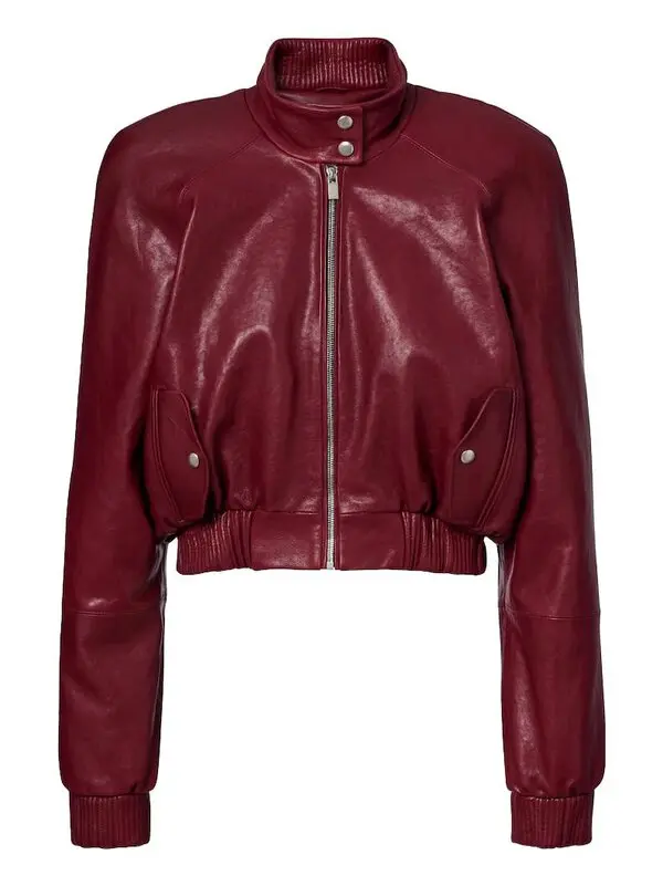 Magda Butrym Cropped Leather Jacket - Burgundy