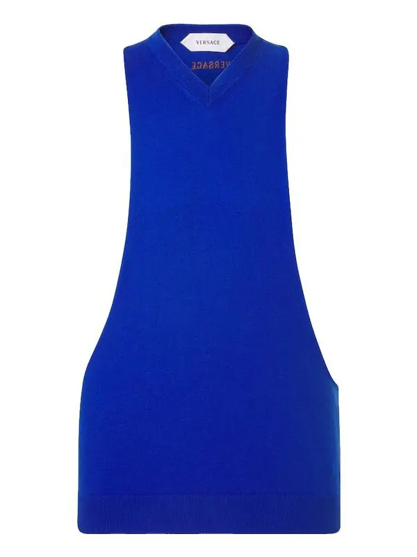 Versace V-neck Cotton Tank Top - Blue