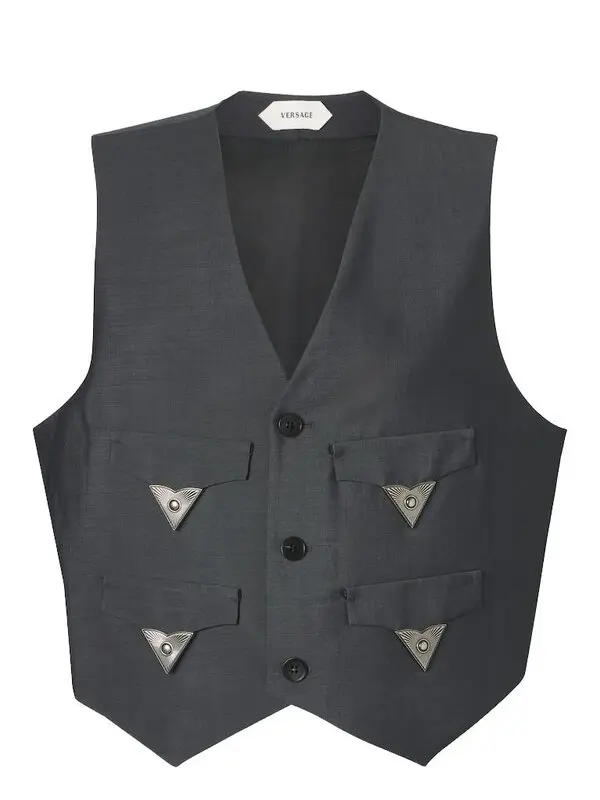 Versace Embellished Wool-mohair Vest - Grey