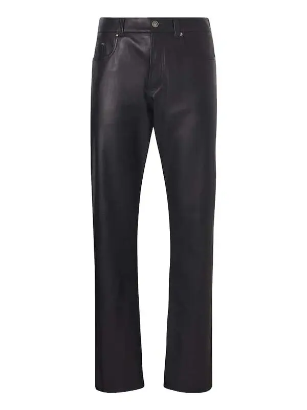 Versace Leather Straight Pants - Black