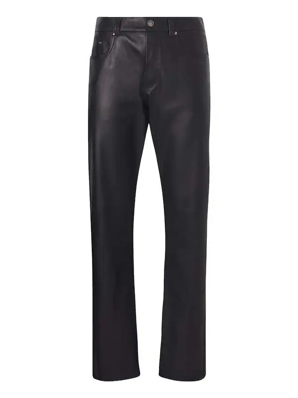 Versace Leather Straight Pants - Black