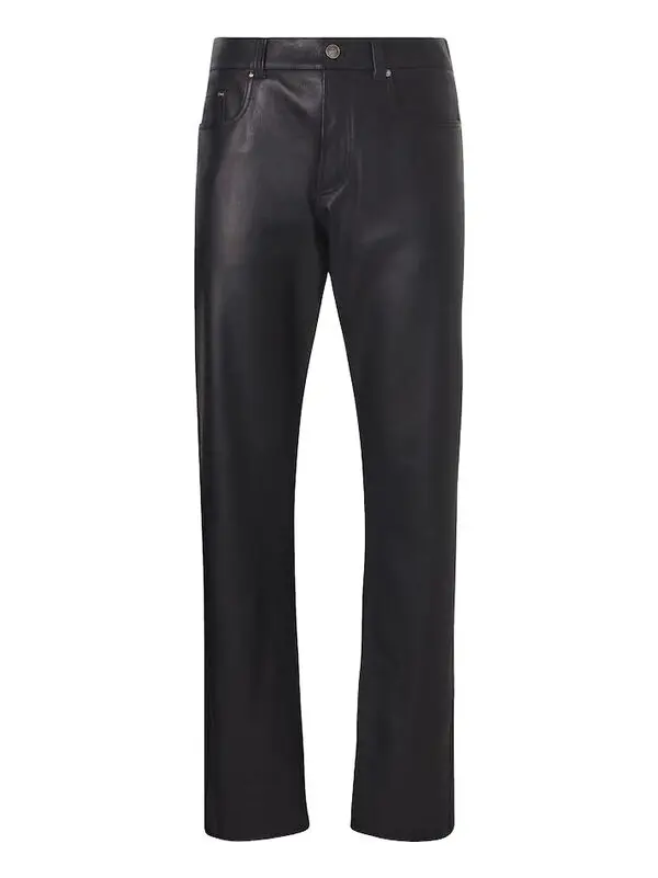 Versace Leather Straight Leg Pants - Black